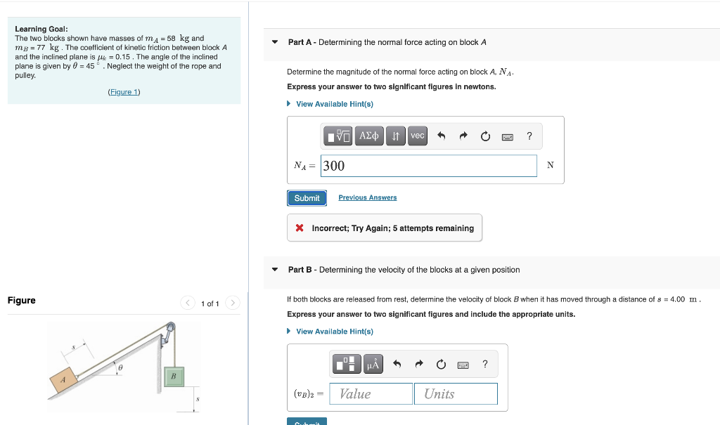 Solved Part A - Determining the normal force acting on block | Chegg.com