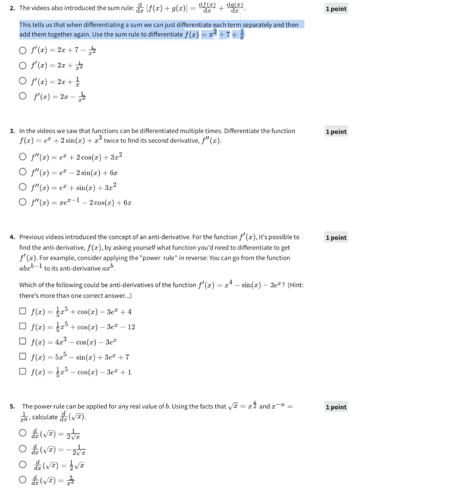Solved 2. The videos also introduced the sum rule: | Chegg.com