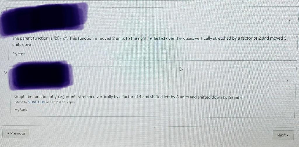 Solved The parent function is f(x)=x2. This function is | Chegg.com
