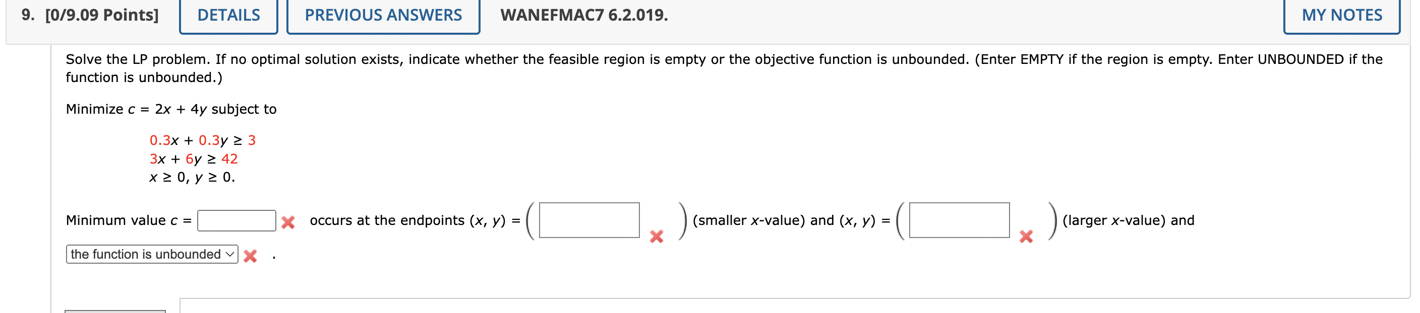 Solved function is unbounded.) Minimize c=2x+4y subject to | Chegg.com