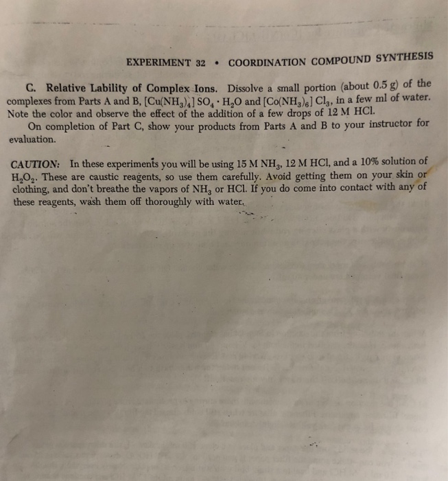 EXPERIMENT 32. COORDINATION COMPOUND SYNTHESIS | Chegg.com