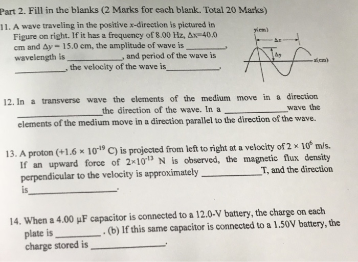 Solved Part 2. Fill in the blanks (2 Marks for each blank. | Chegg.com