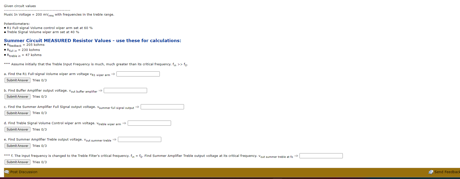 Solved Equalizer Amplifier with Full Signal, Treble Boost | Chegg.com