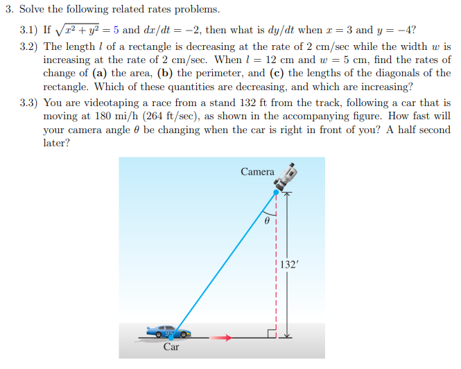 Solved 3. Solve the following related rates problems. 3.1) | Chegg.com