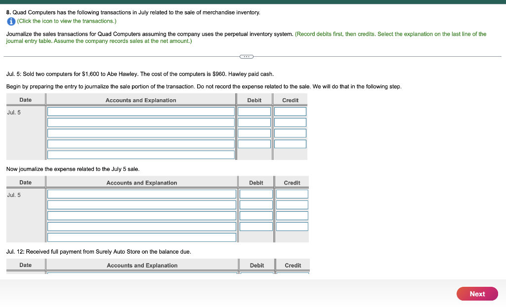 Solved 8. Quad Computers has the following transactions in | Chegg.com