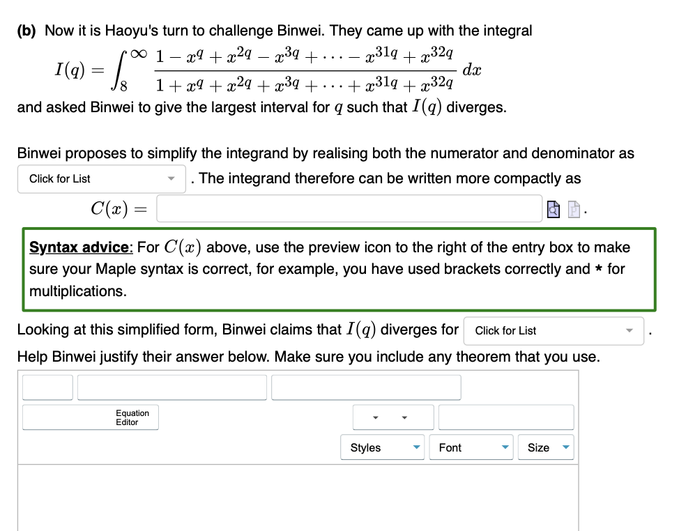 (a) Binwei came up with the integral | Chegg.com