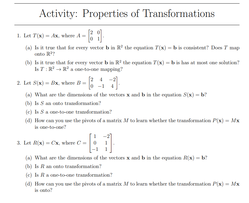 Solved Activity: Properties of Transformations 1. Let | Chegg.com