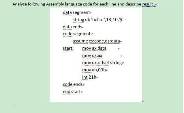 Solved Analyze following Assembly language code for each | Chegg.com
