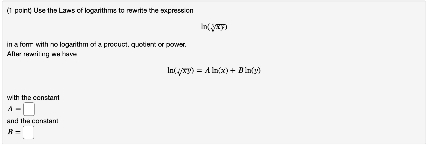 Solved (1 point) Use the Laws of logarithms to rewrite the | Chegg.com