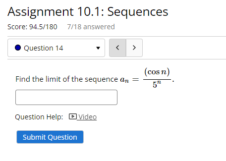 Solved an=5n(cosn) | Chegg.com