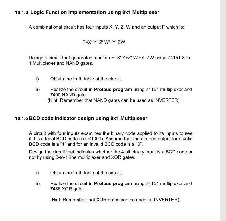 Solved 10.1.d ﻿Logic Function implementation using 8×1 | Chegg.com