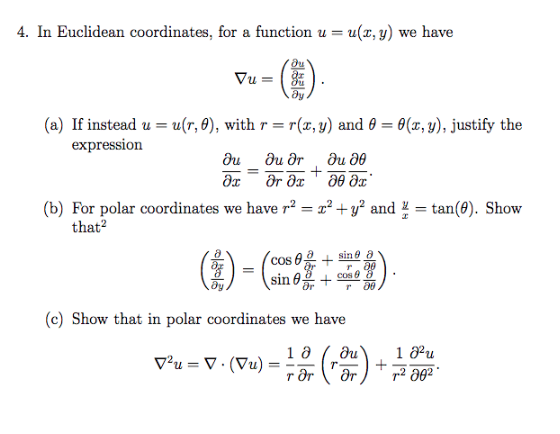 Solved In Euclidean cordinates, for a function u = u(x,y) | Chegg.com