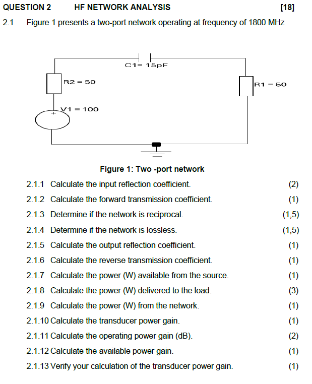 Solved 2.1 ﻿Figure 1 ﻿presents a two-port network operating | Chegg.com