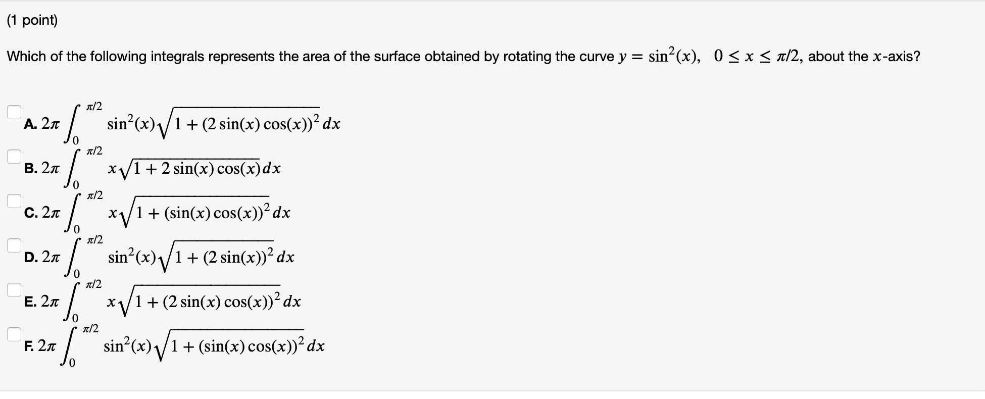 Solved (1 point) Which of the following integrals represents | Chegg.com