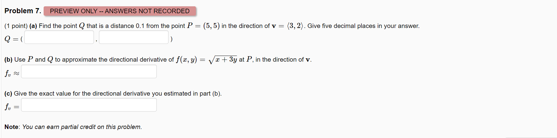 Solved Problem 7. PREVIEW ONLY -- ANSWERS NOT RECORDED | Chegg.com