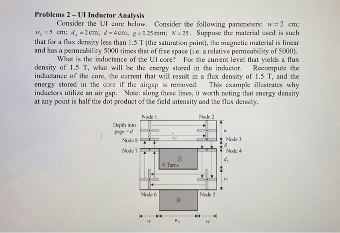 Solved Problems 2 UI Inductor Analysis Consider the UI core | Chegg.com