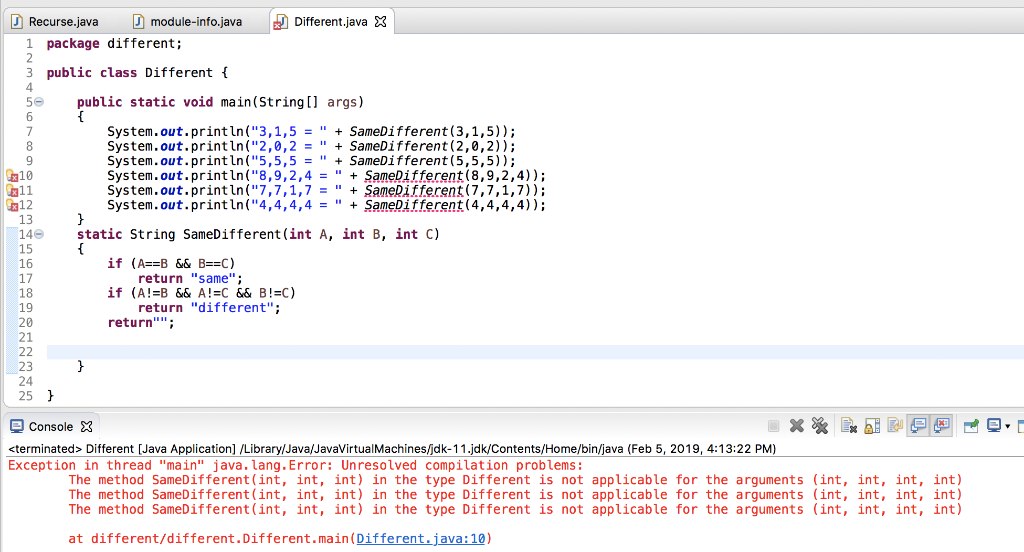 Solved Create a program named different.java that has two | Chegg.com