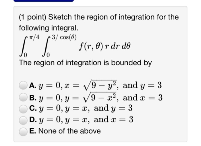 Solved (1 point) Sketch the region of integration for the | Chegg.com