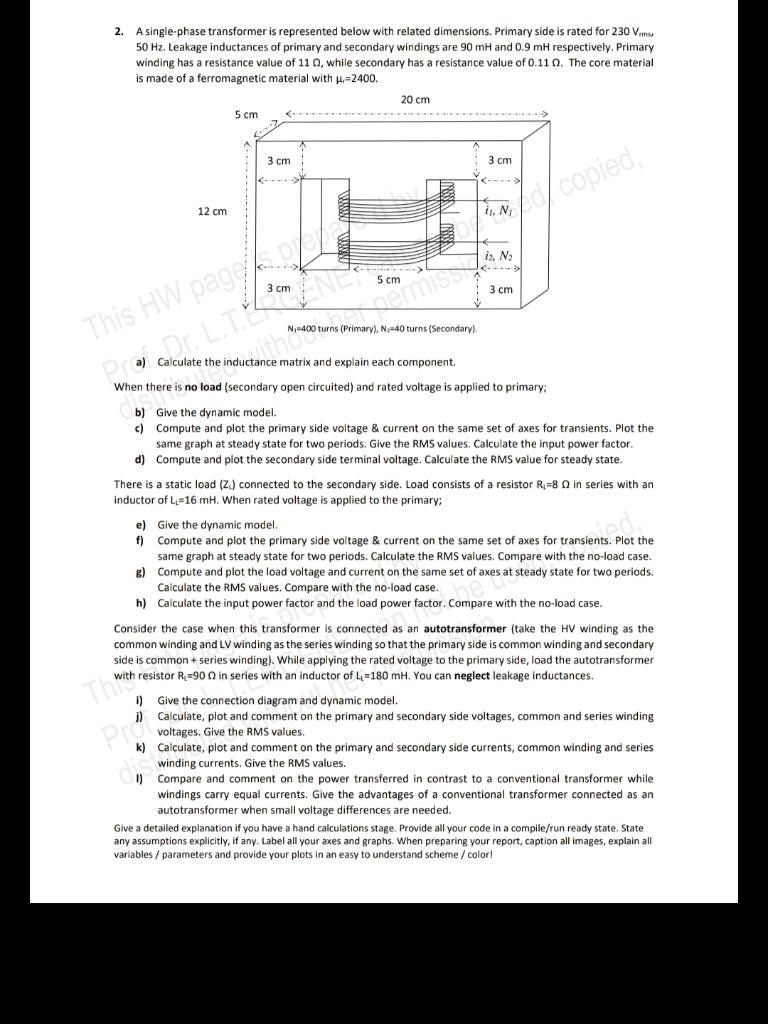 2. A single-phase transformer is represented below | Chegg.com