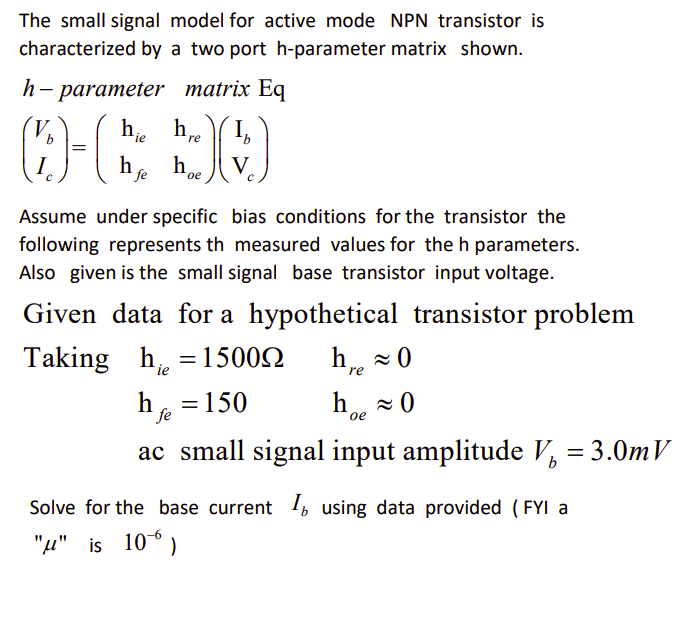 Solved The small signal model for active mode NPN transistor | Chegg.com