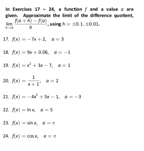 Solved In Exercises 17 24, a function f and a value a are | Chegg.com