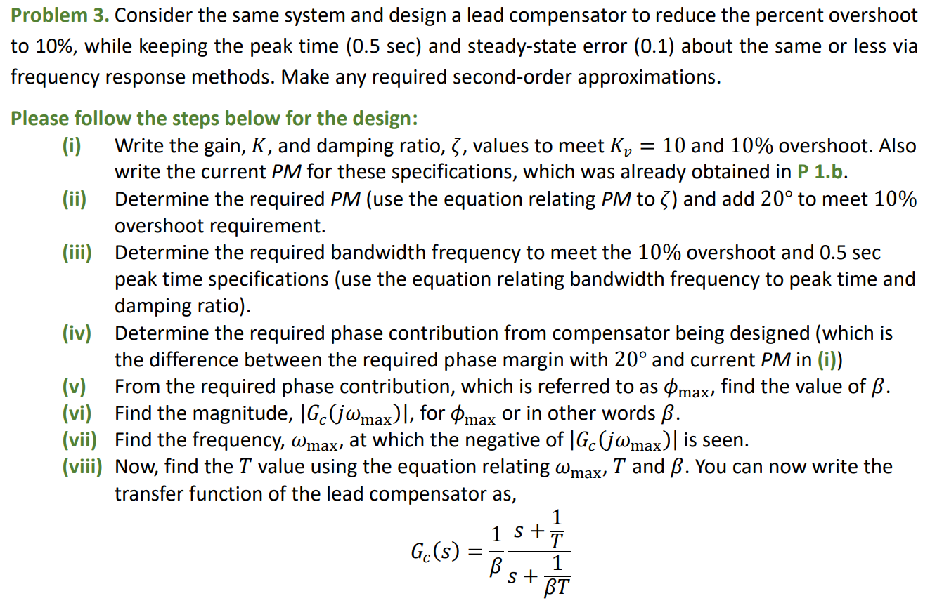 Solved Problem 3. Consider the same system and design a lead | Chegg.com
