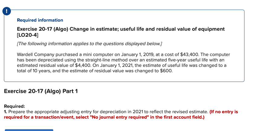 Solved Required information Exercise 20-17 (Algo) Change in | Chegg.com