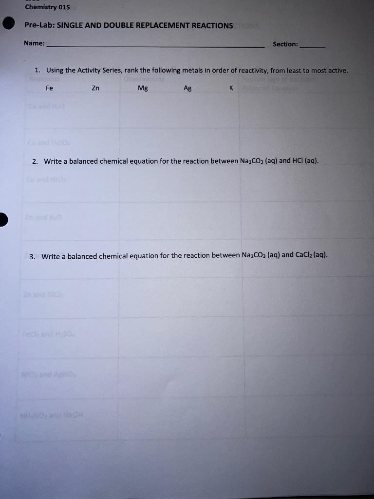 Solved rank the following metals in order of reactivity, | Chegg.com
