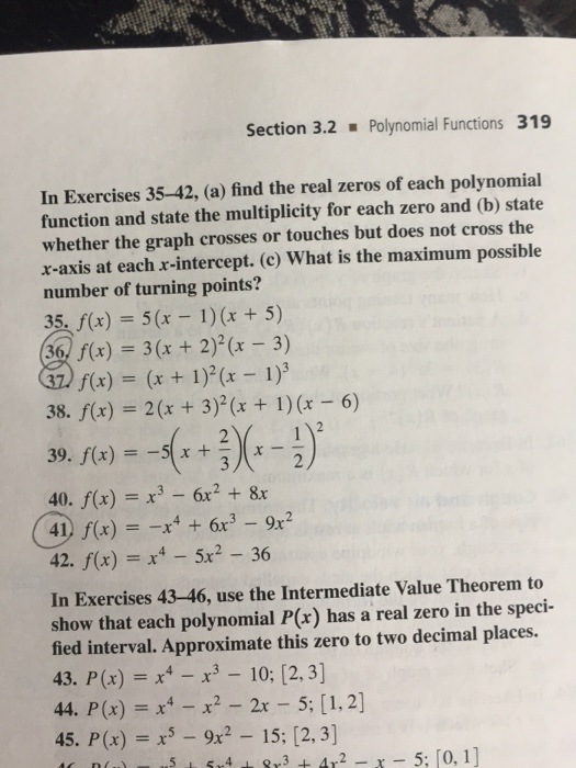 Solved Section 3.2 Polynomial Functions 319 In Exercises | Chegg.com