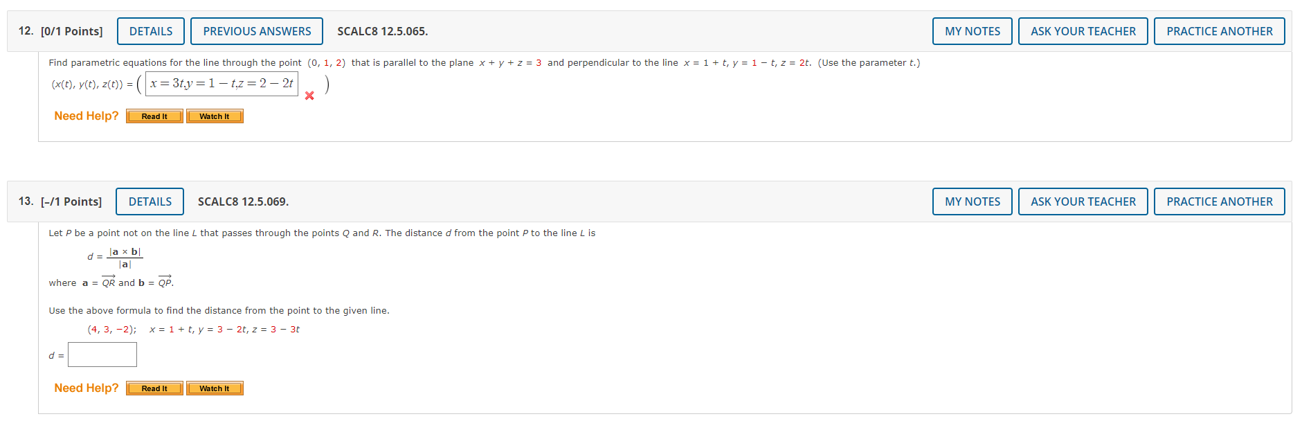 Solved 0/1 Points] SCALC8 12.5.065. Find parametric | Chegg.com