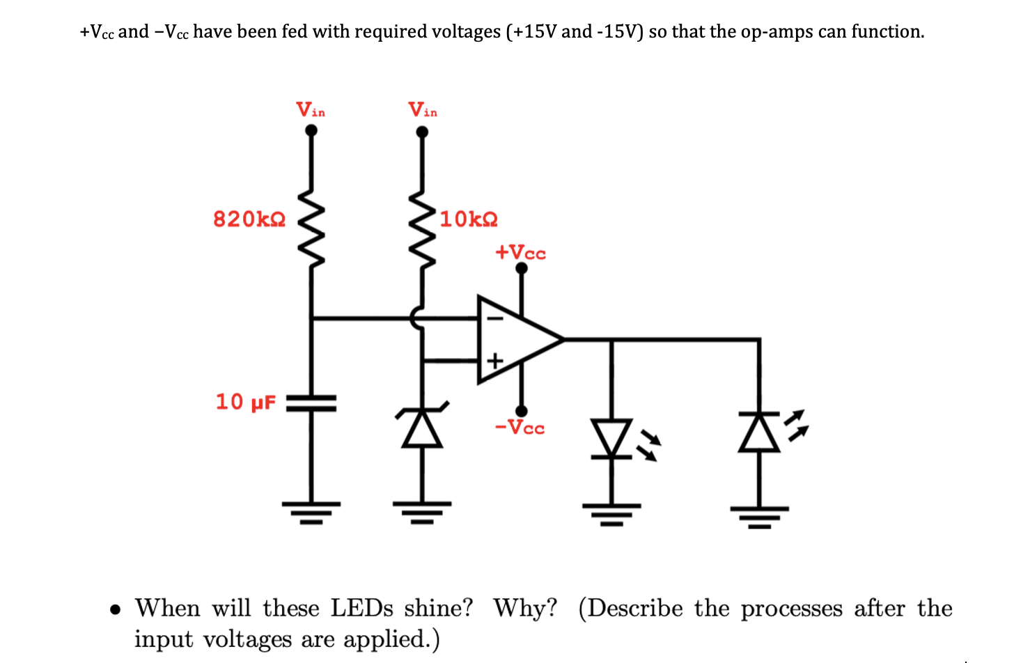 Solved +Vcc and -Vcc have been fed with required voltages | Chegg.com
