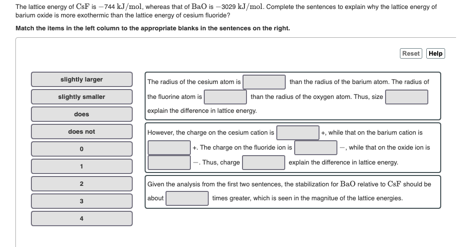 Solved The lattice energy of CsF is −744 kJ/mol, whereas | Chegg.com