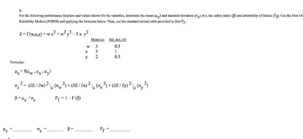 Solved 5. For the following performance function and valucs | Chegg.com