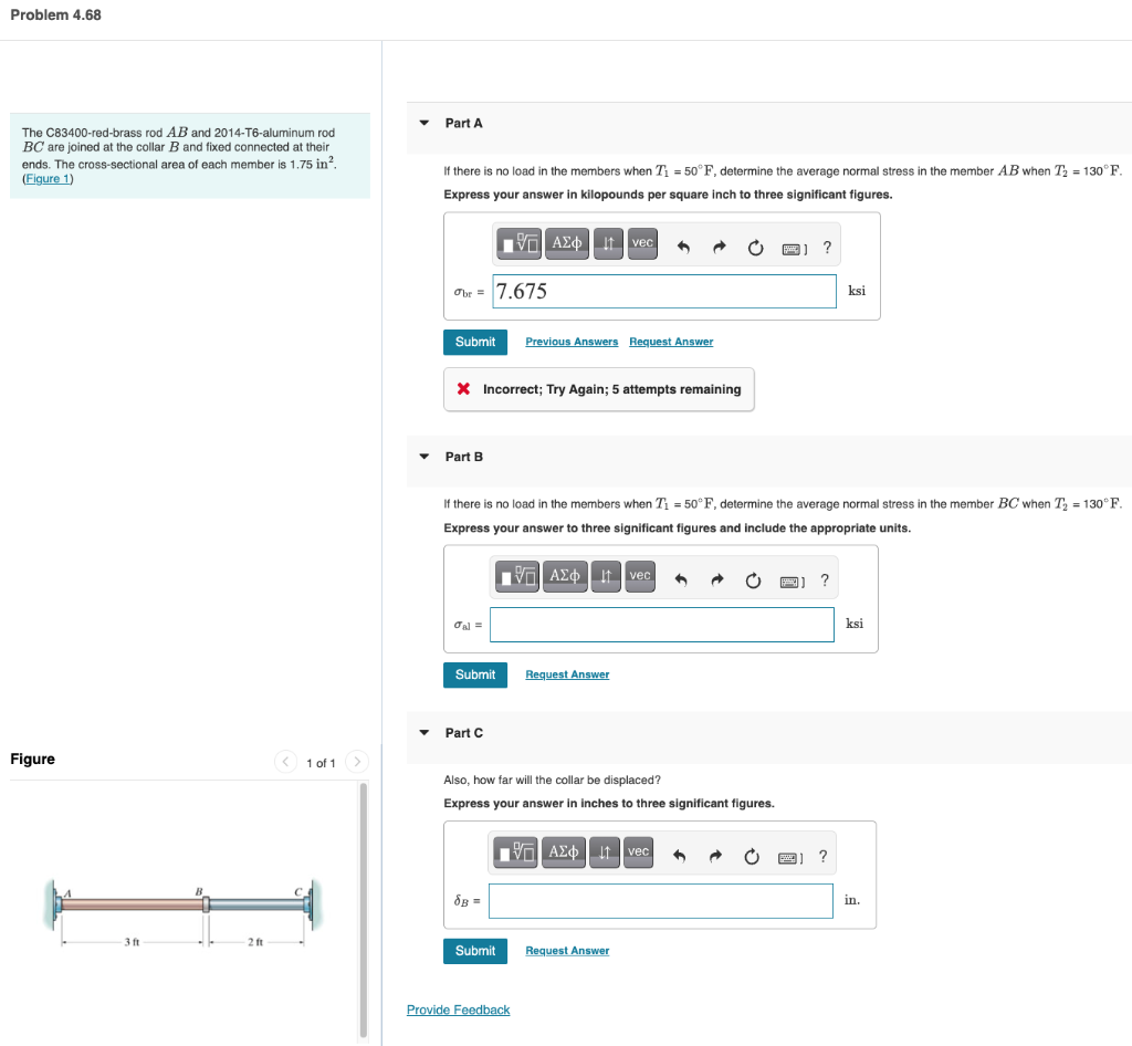 Solved The C83400-red-brass rod AB and 2014-T6-aluminum rod | Chegg.com