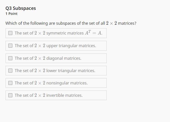 Solved Which of the following are subspaces of the set of | Chegg.com