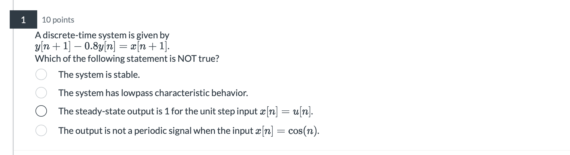 Solved code class="asciimath">1 10 ﻿points A discrete-time | Chegg.com