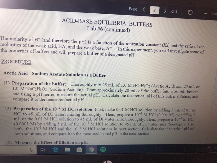 Solved Page 2 of 4 ZO ACID-BASE EQUILIBRIA: BUFFERS Lab #6 | Chegg.com