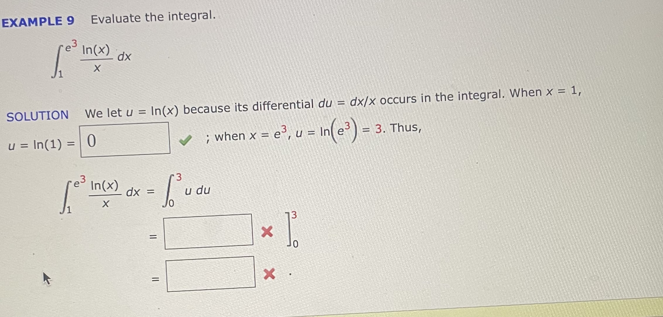 Solved EXAMPLE 9 Evaluate the integral.∫1e3ln(x)xdxSOLUTION | Chegg.com Solved EXAMPLE 9 Evaluate the integral.∫1e3ln(x)xdxSOLUTION | Chegg.com