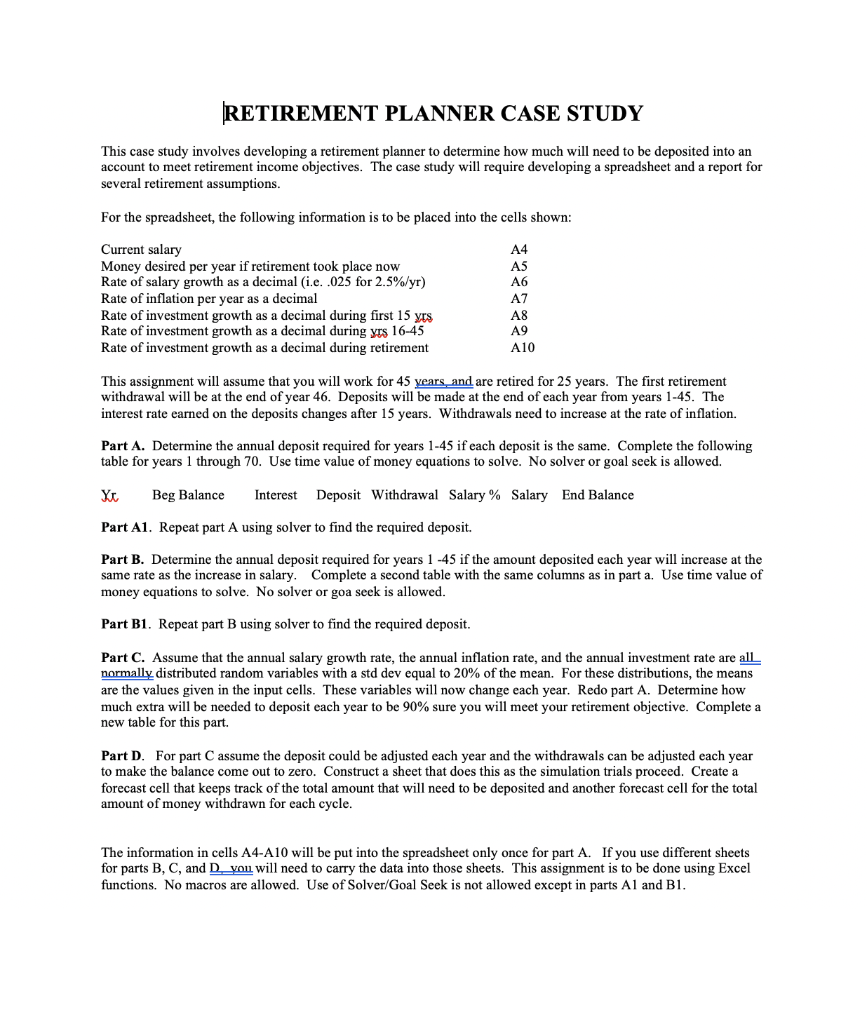 RETIREMENT PLANNER CASE STUDY This case study | Chegg.com