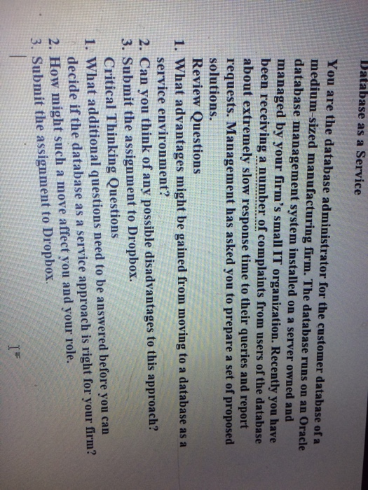 Solved Database as a Service You are the database | Chegg.com