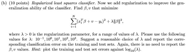 Least squares classification with regularization. The | Chegg.com