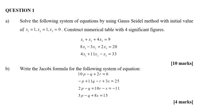 Solved QUESTION 1 Solve the following system of equations by | Chegg.com