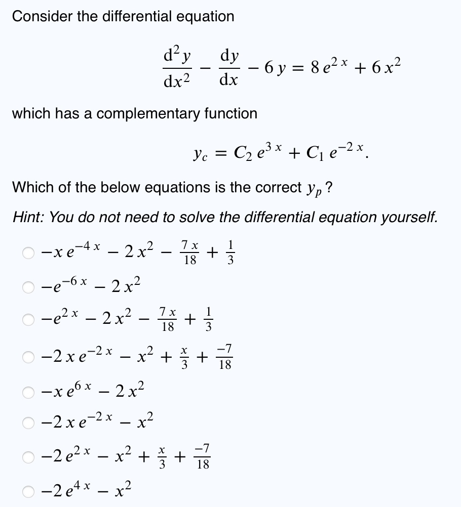 Solved Consider the differential equation dx2d2y− | Chegg.com