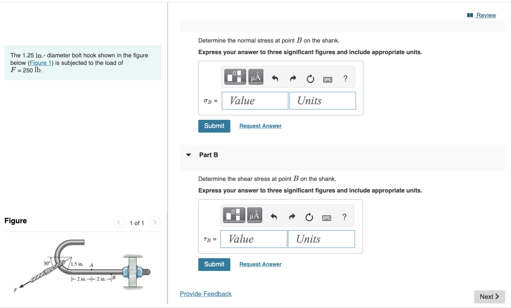 Solved Determine the normal stress at point B on the shank. | Chegg.com