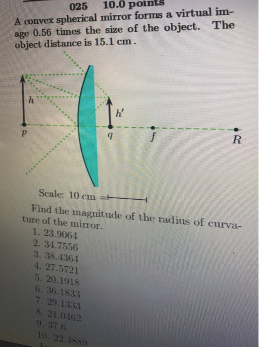 Solved A convex spherical mirror forms a virtual im- age | Chegg.com