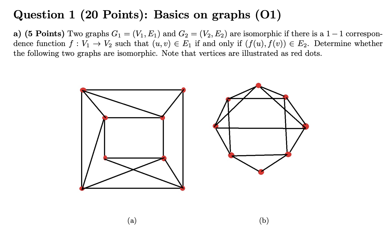 Solved Question 1 (20 Points): Basics on graphs (01) a) (5 | Chegg.com