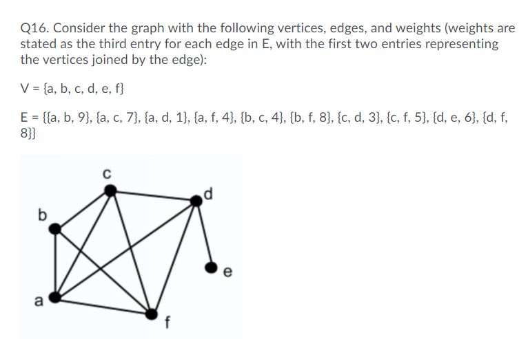 Solved Q16. Consider the graph with the following vertices, | Chegg.com