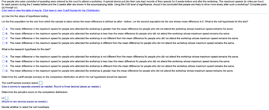 Solved Cutoff Scores for the t Distribution | Chegg.com