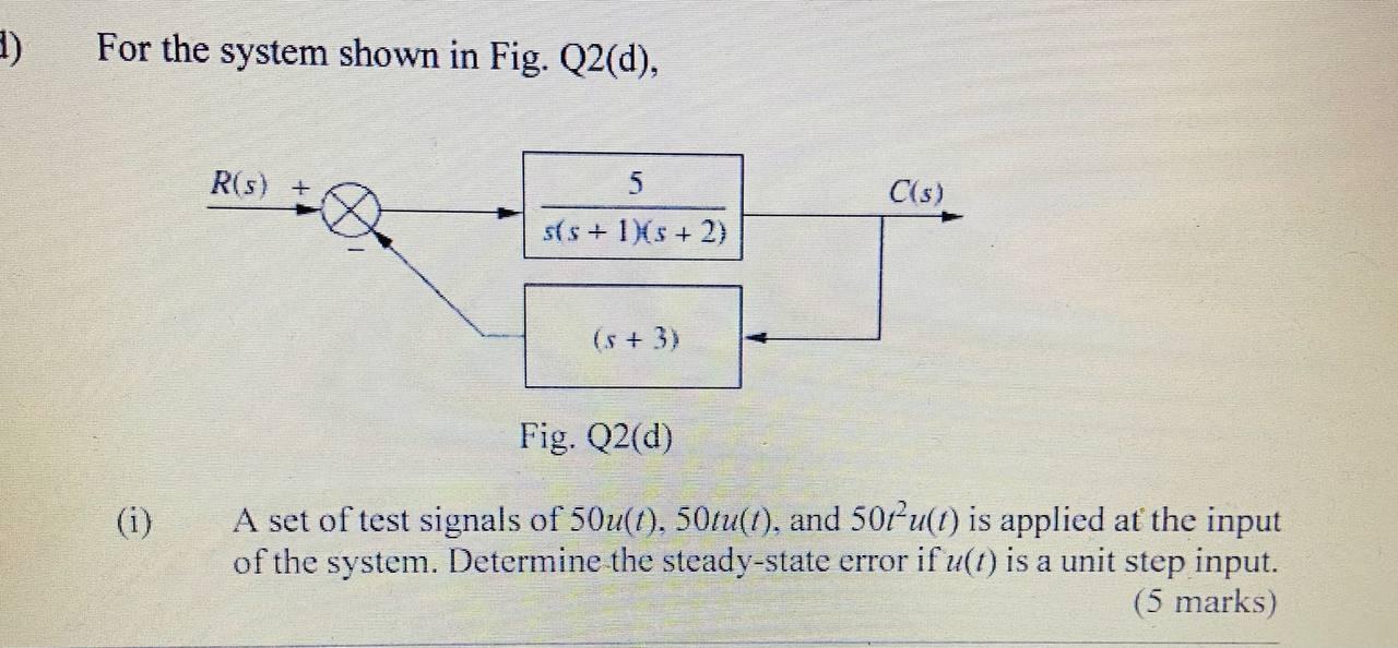 Solved For the system shown in Fig. Q2(d), rig⋅∪(1) (i) A | Chegg.com