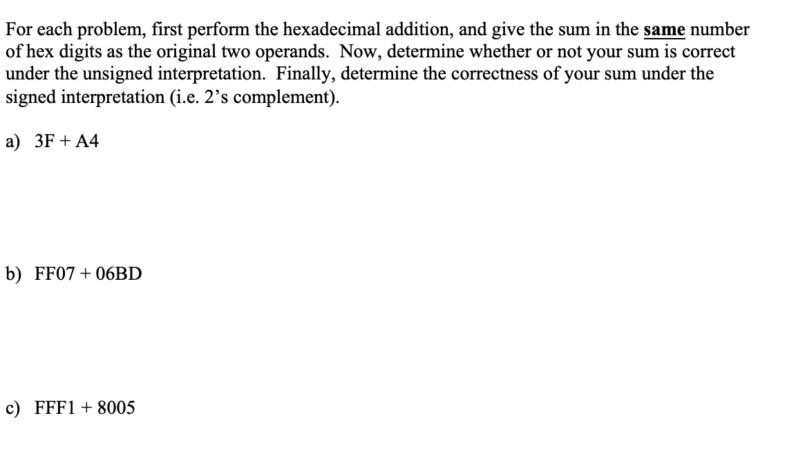 Solved For each problem, first perform the hexadecimal | Chegg.com